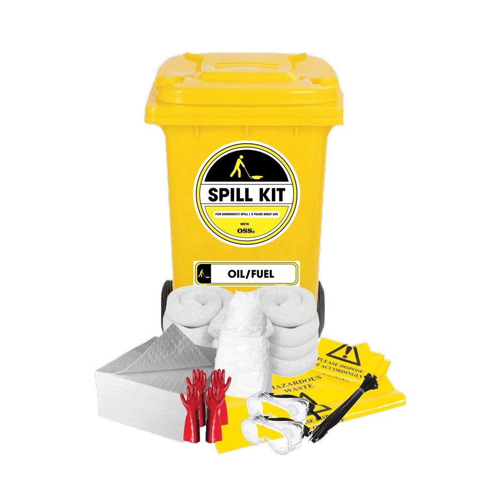 Spill Kit Oil 80 Litres with Wheeled Bin full Set - Safe Medfire